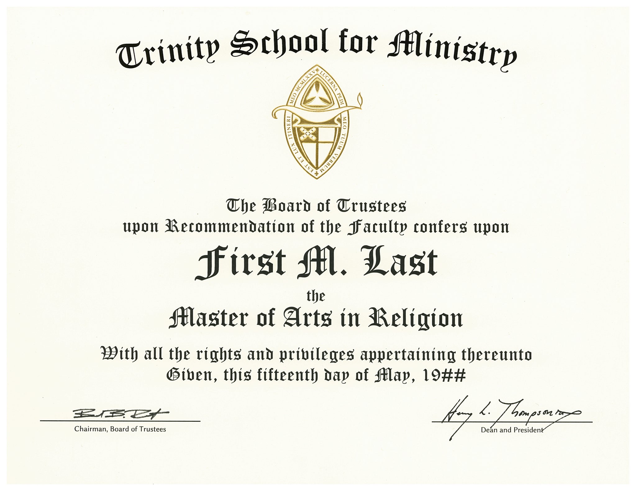 Diploma Certificate Re-Print for Official Frames – Trinity Bookstore